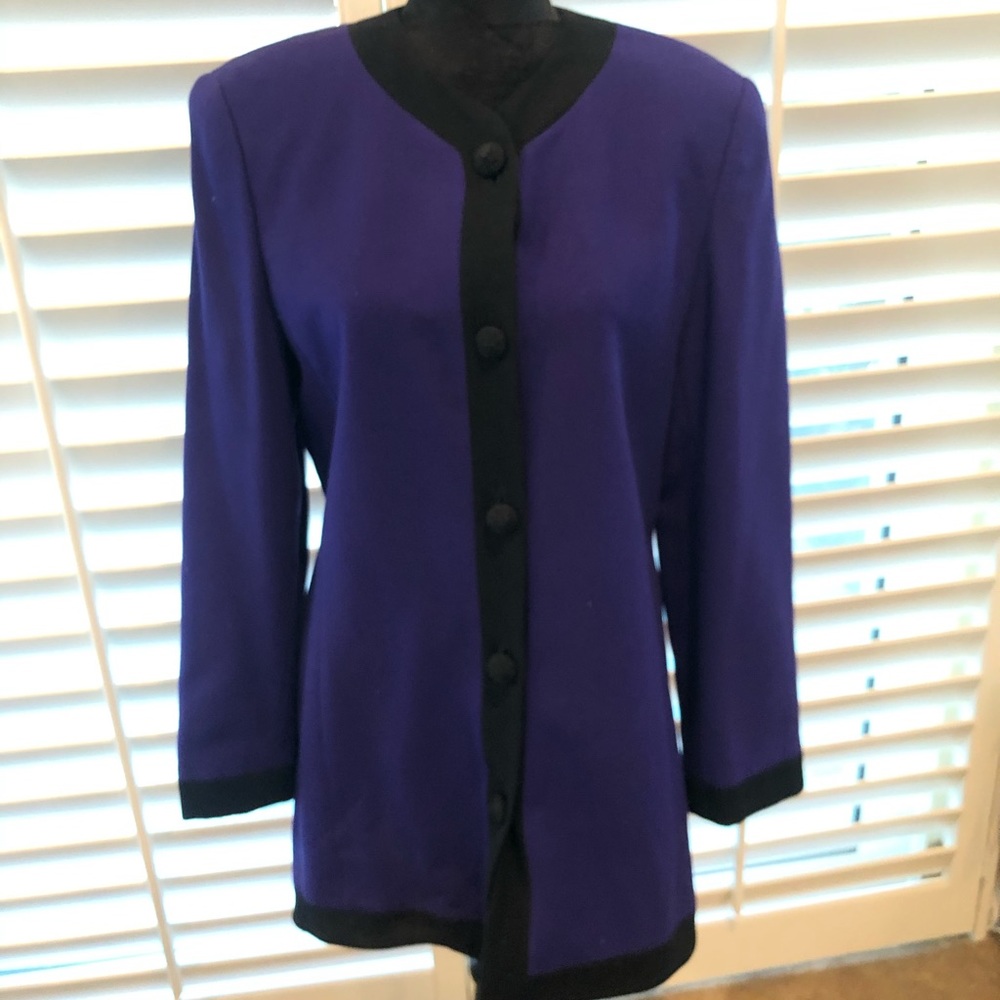 Ellen Tracy Classic Jacket. Royal Purple & Black. - Gem
